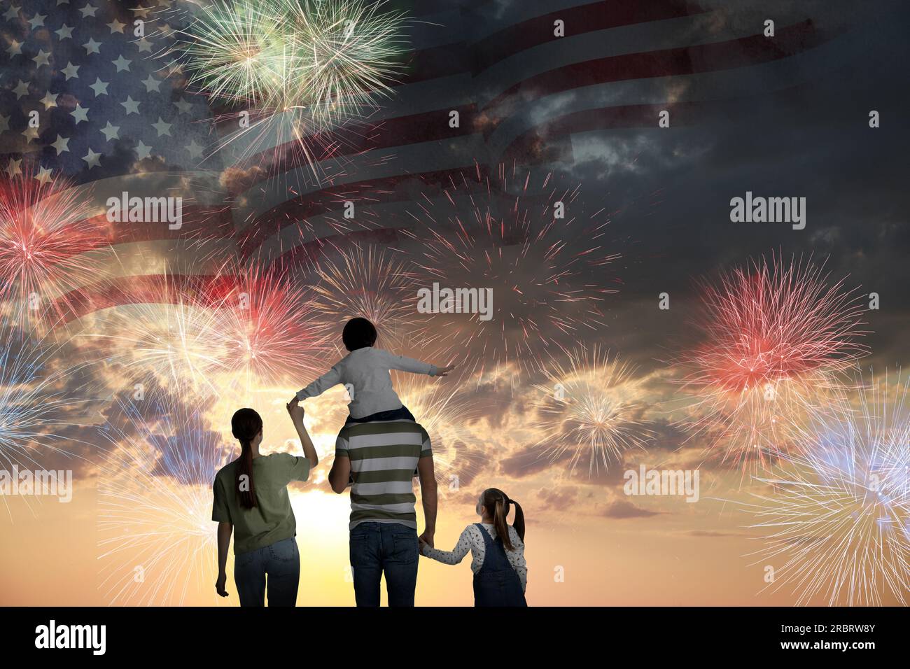 4th of July - Independence day of America. Family enjoying fireworks in ...