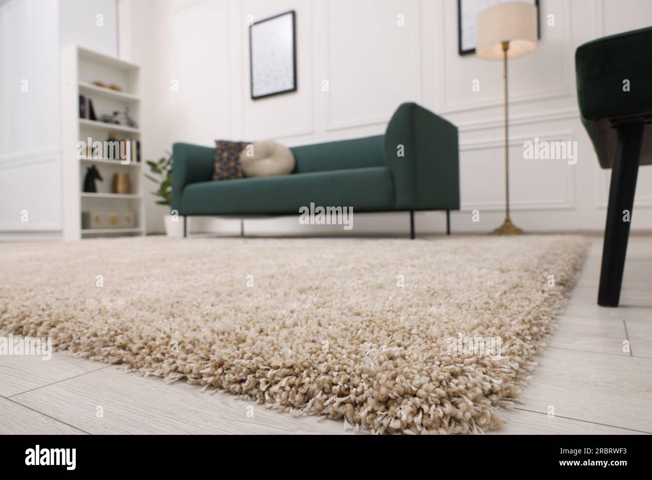 Stylish living room with soft beige carpet and furniture. Interior ...