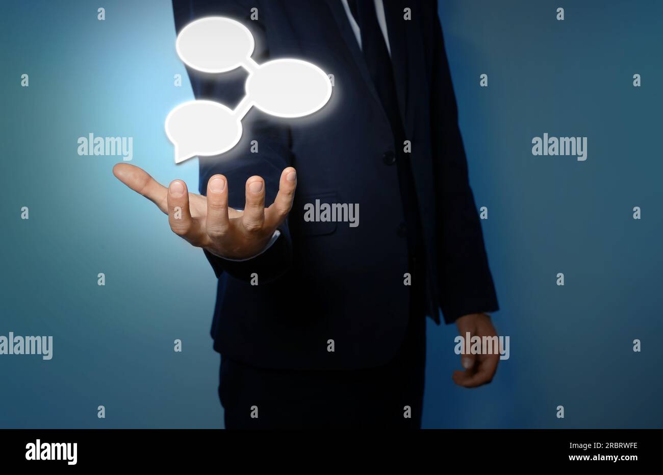 Communication and dialogue concept. Businessman with illustration of ...