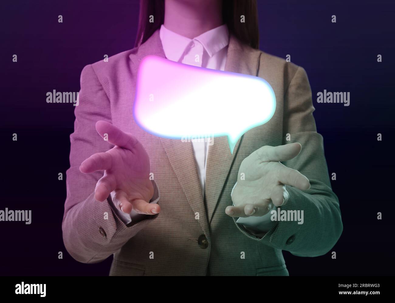 Communication and dialogue concept. Businesswoman with illustration of ...