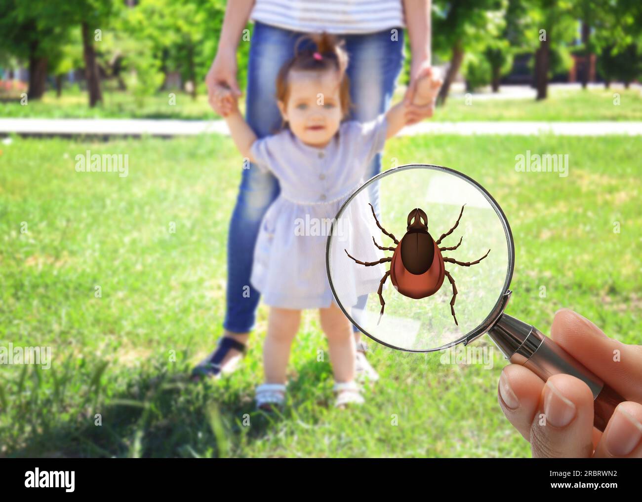 Seasonal hazard of outdoor recreation. Baby girl holding mother's hands ...