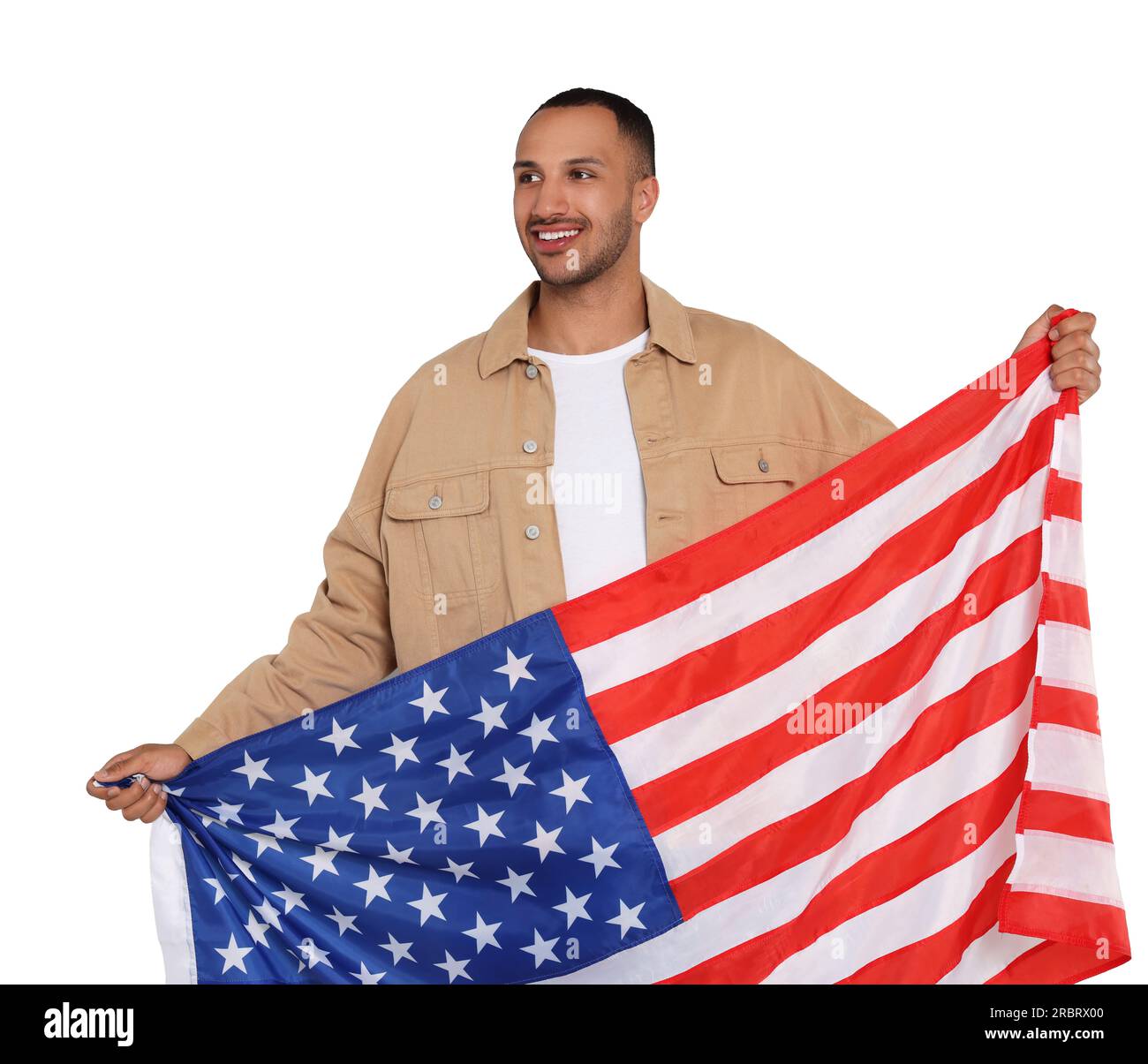 4th of July - Independence day of America. Happy man with national flag ...