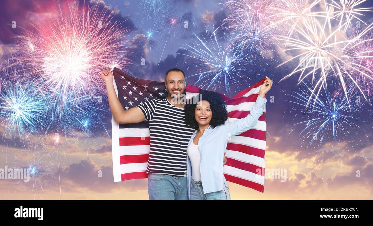 4th of July - Independence day of America. Happy couple holding ...