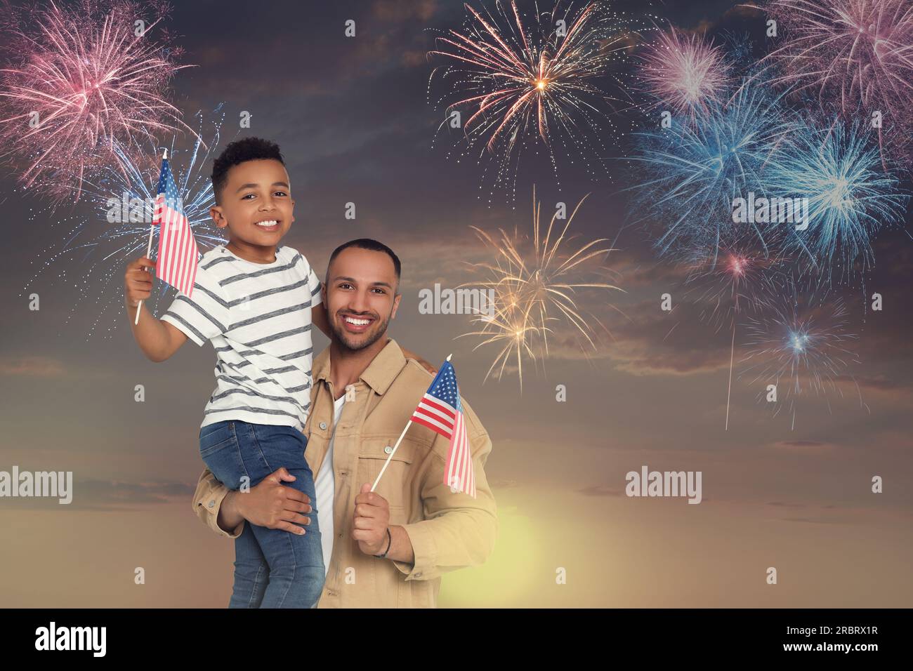 4th of July - Independence day of America. Happy man and his son ...