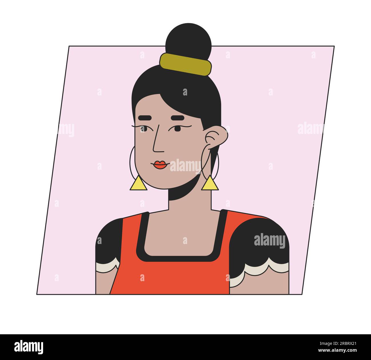 Beautiful indian woman with bun hairstyle flat color cartoon avatar ...