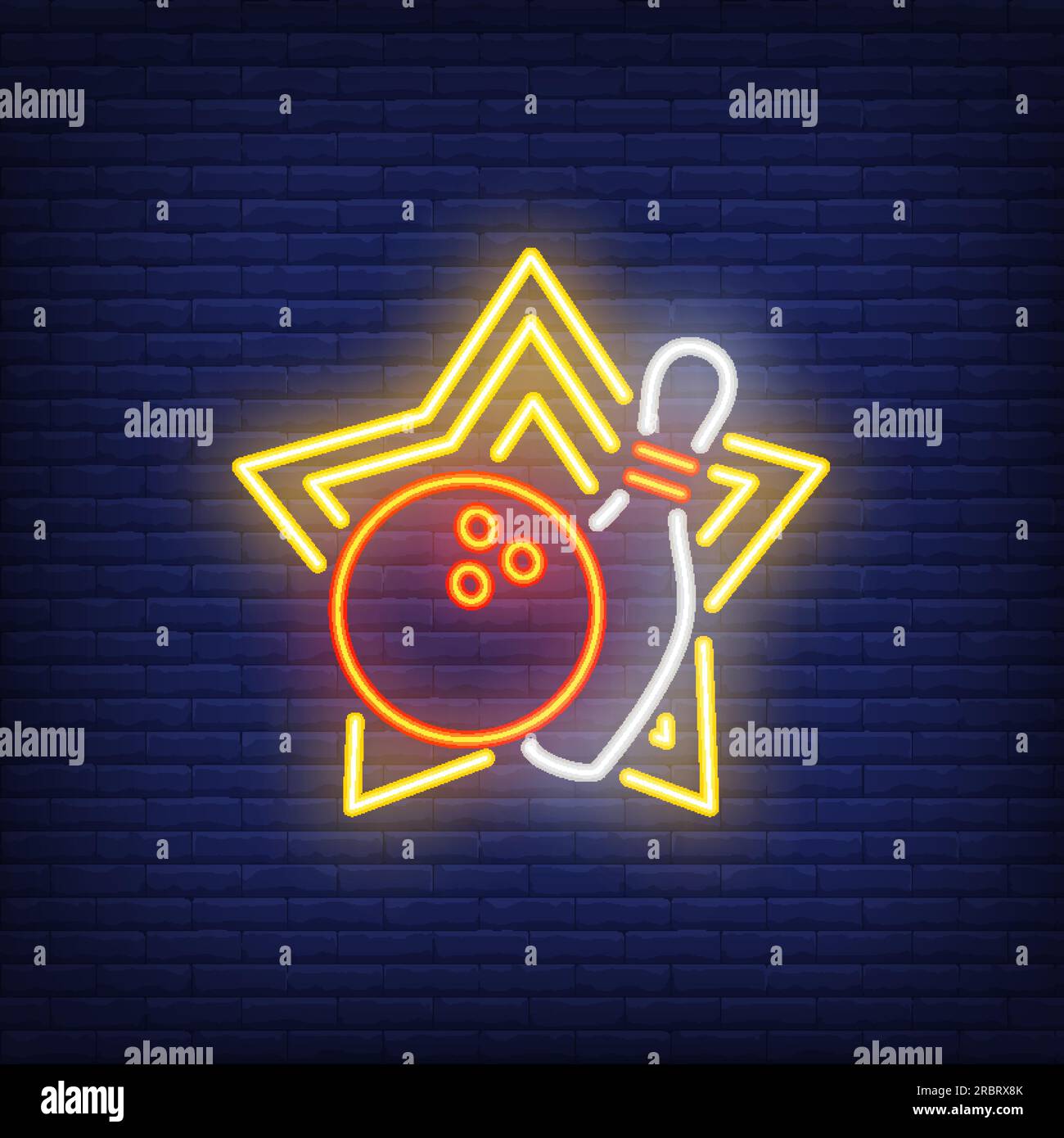 Bowling ball and pin on yellow star neon sign Stock Vector Image & Art ...