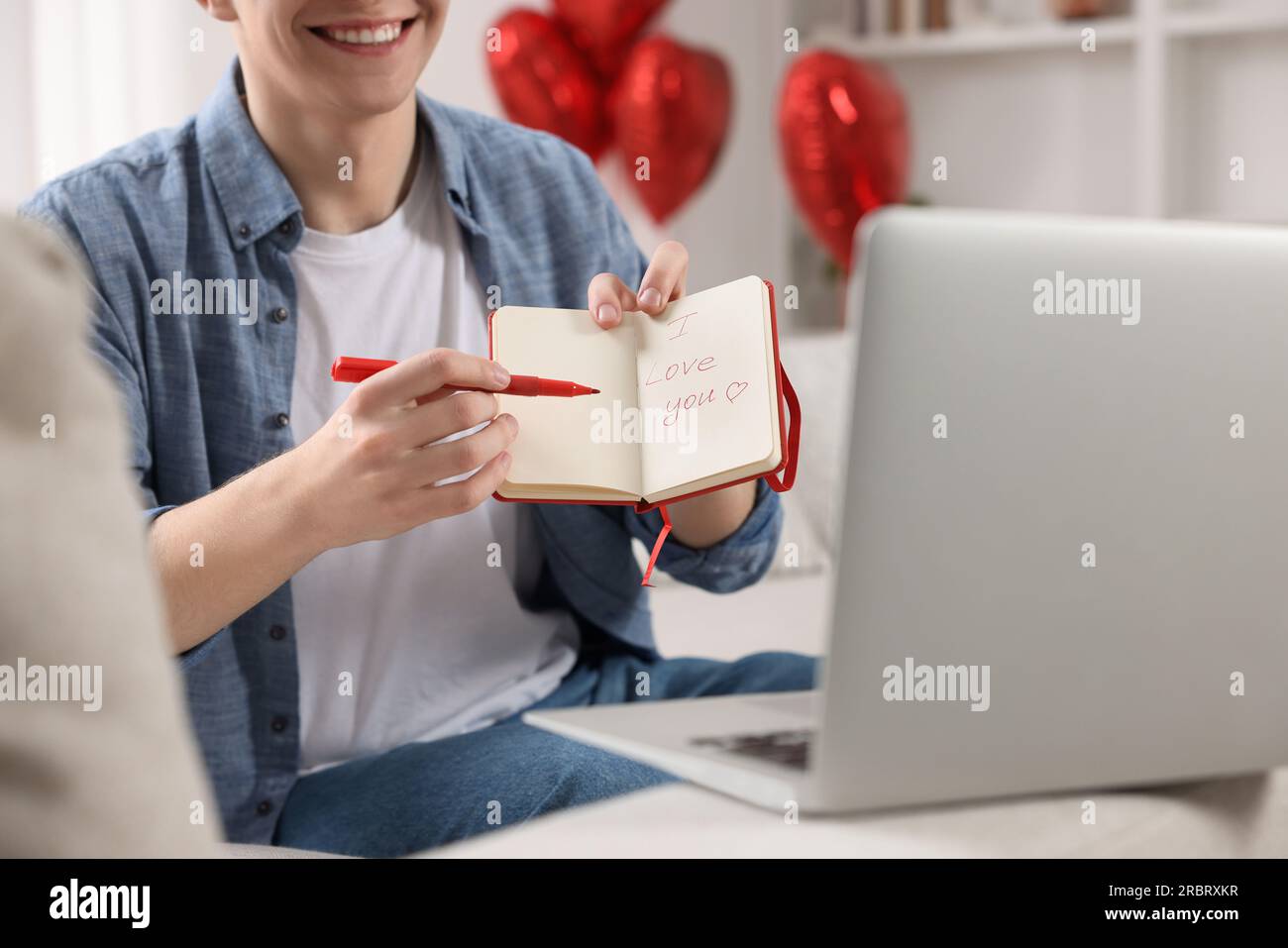 Valentine's day celebration in long distance relationship. Man having ...
