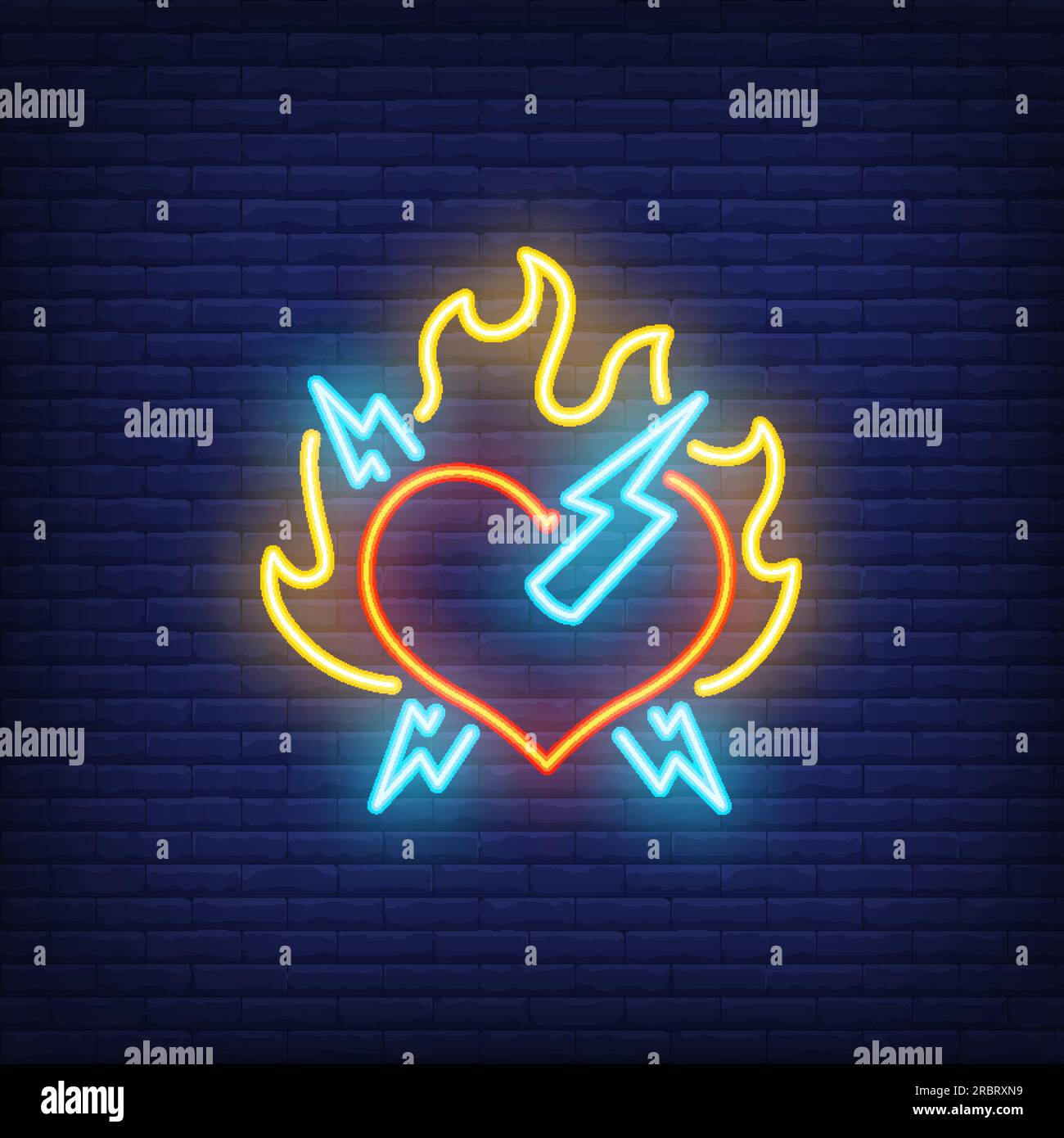 Rock heart with fire and lightning neon sign Stock Vector Image & Art ...