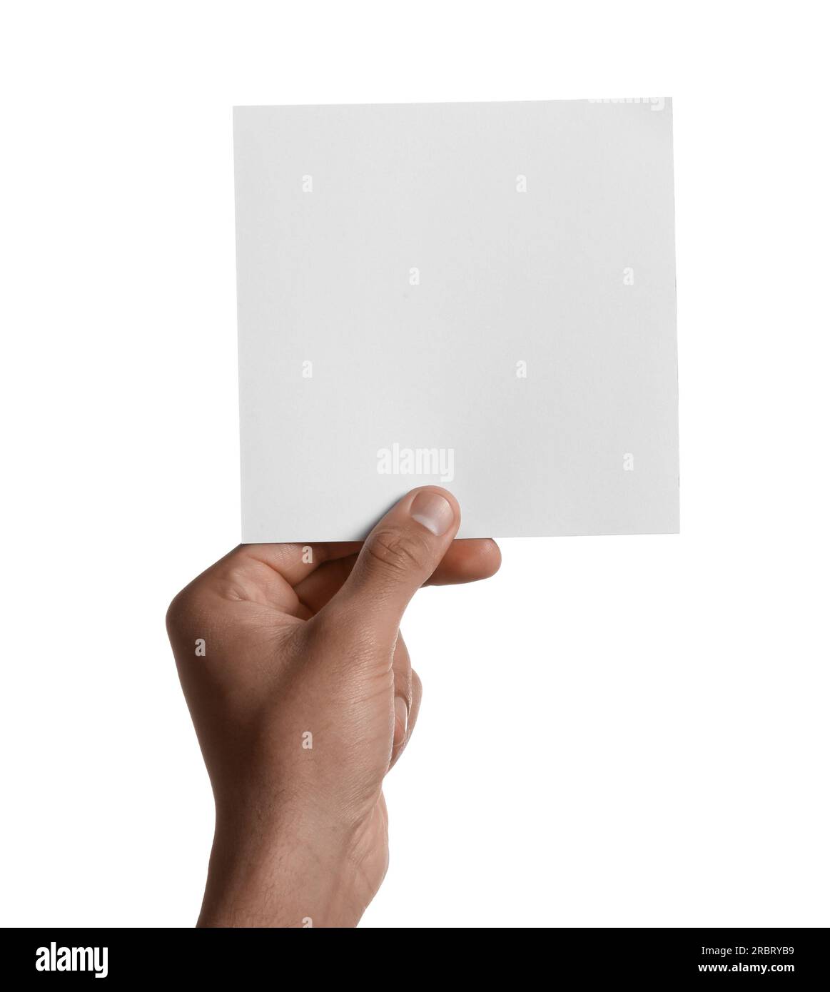 Man holding sheet of paper on white background, closeup. Mockup for ...
