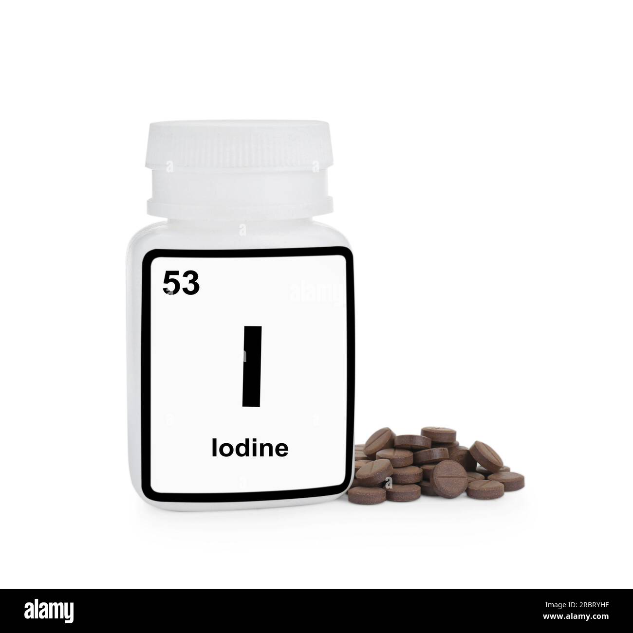 Plastic jar and iodine pills isolated on white Stock Photo - Alamy