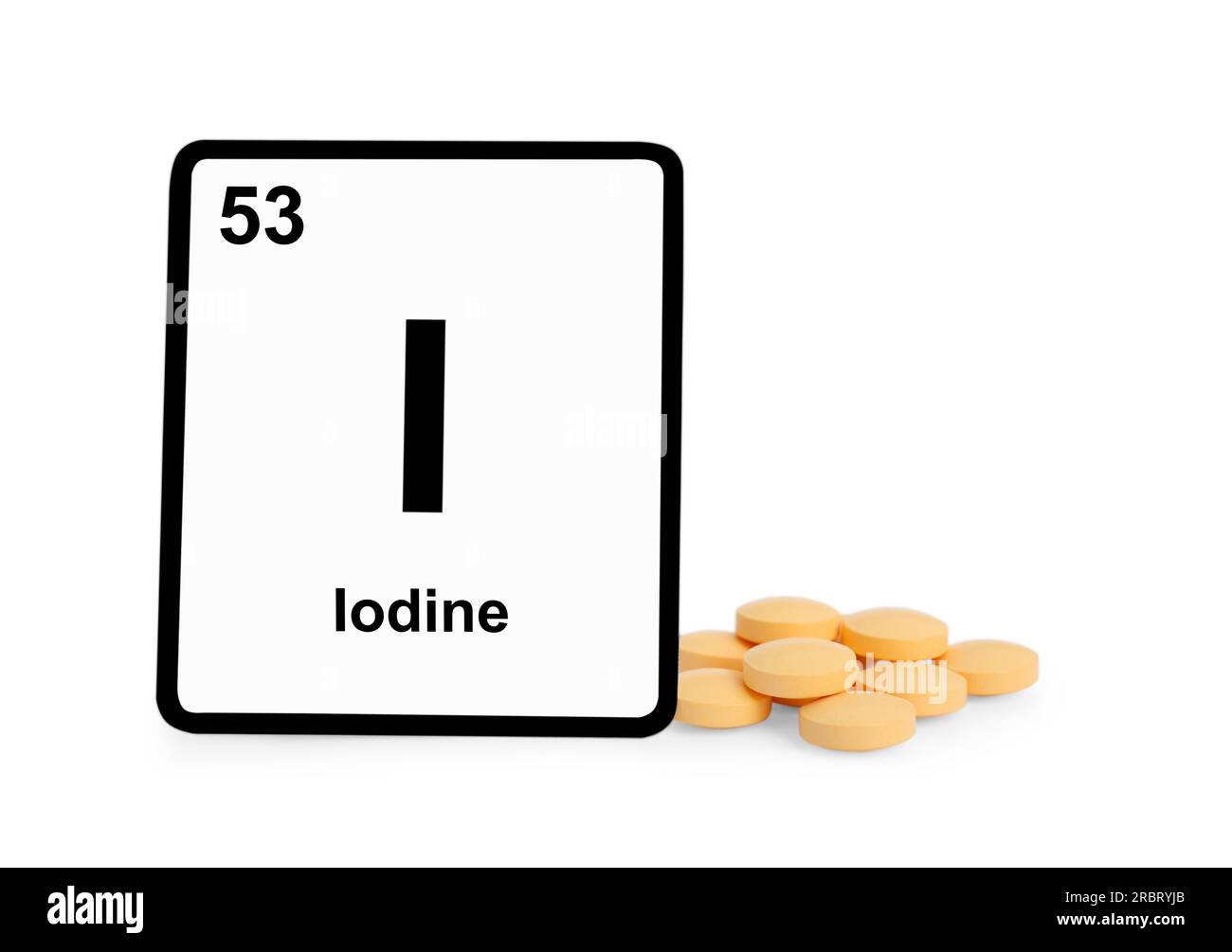 Card with iodine element and pills isolated on white Stock Photo - Alamy