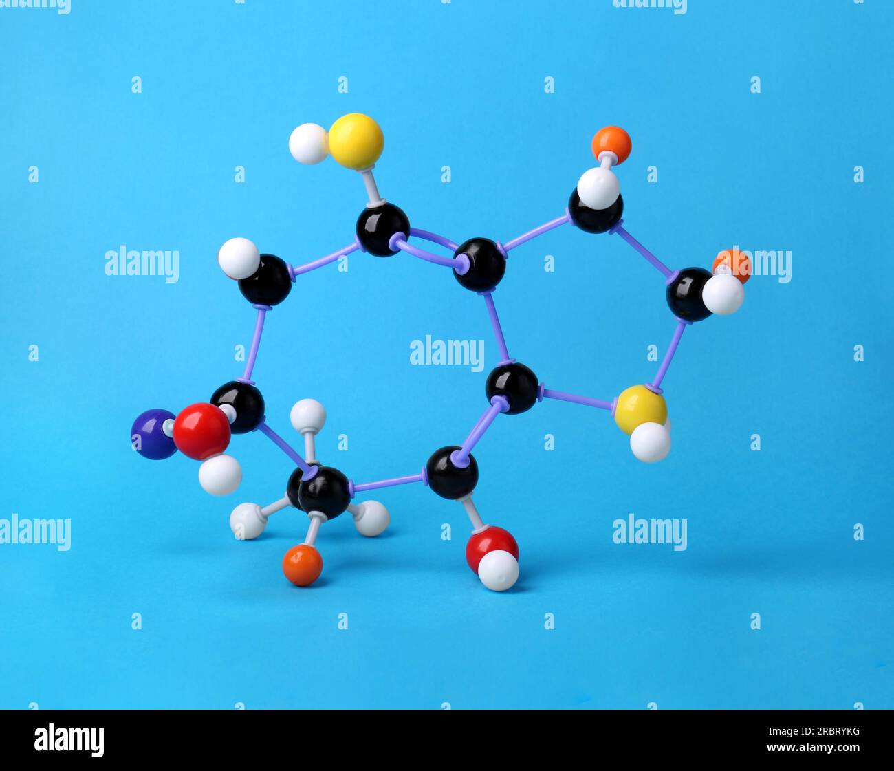 Structure of molecule on light blue background. Chemical model Stock ...