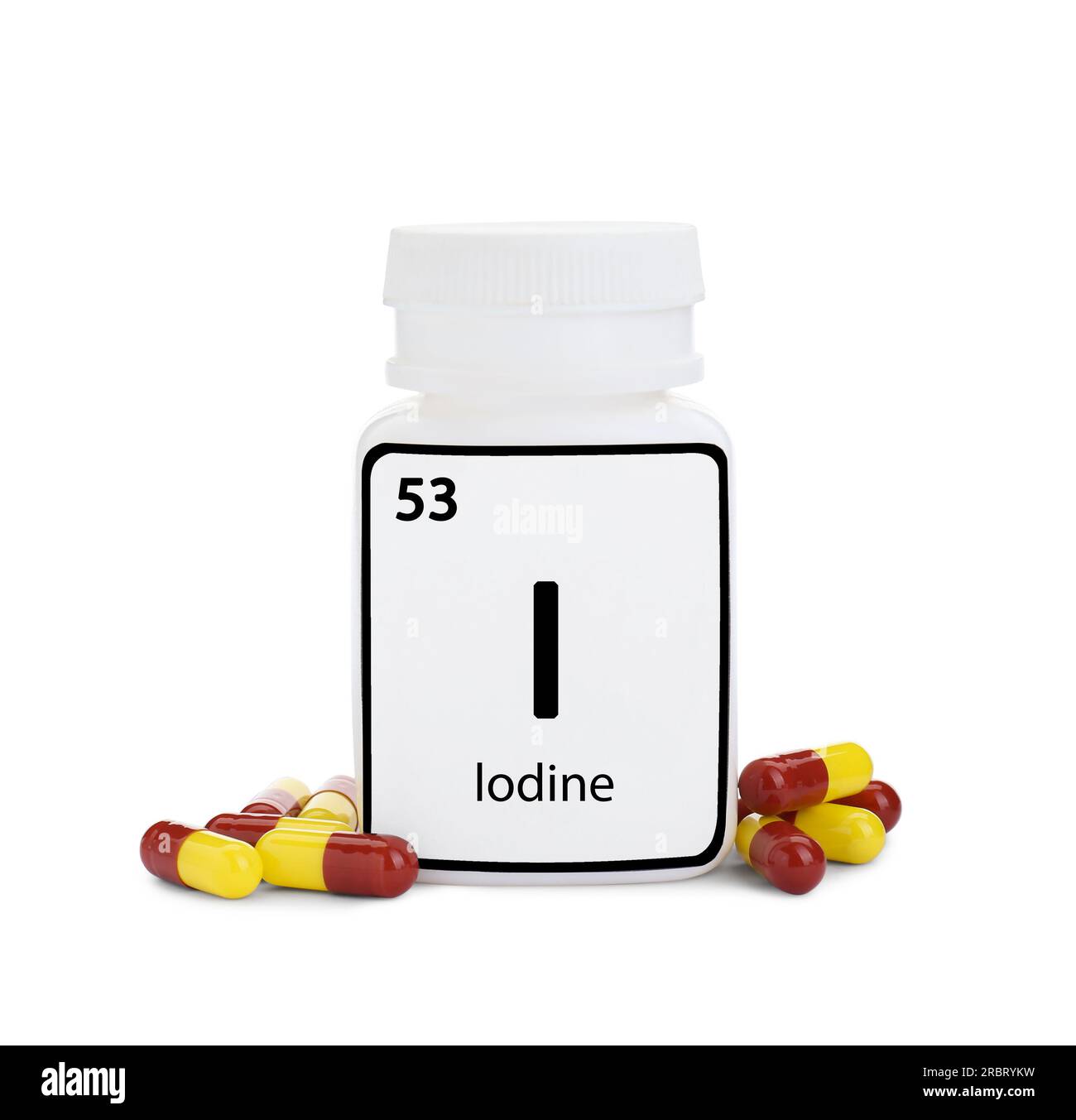 Plastic jar and iodine pills isolated on white Stock Photo - Alamy
