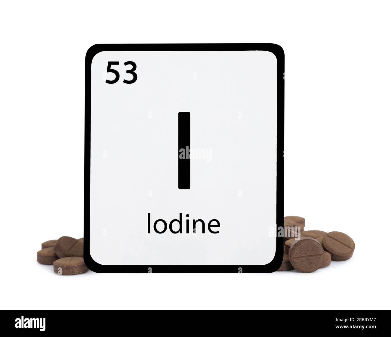 Card with iodine element and pills isolated on white Stock Photo - Alamy