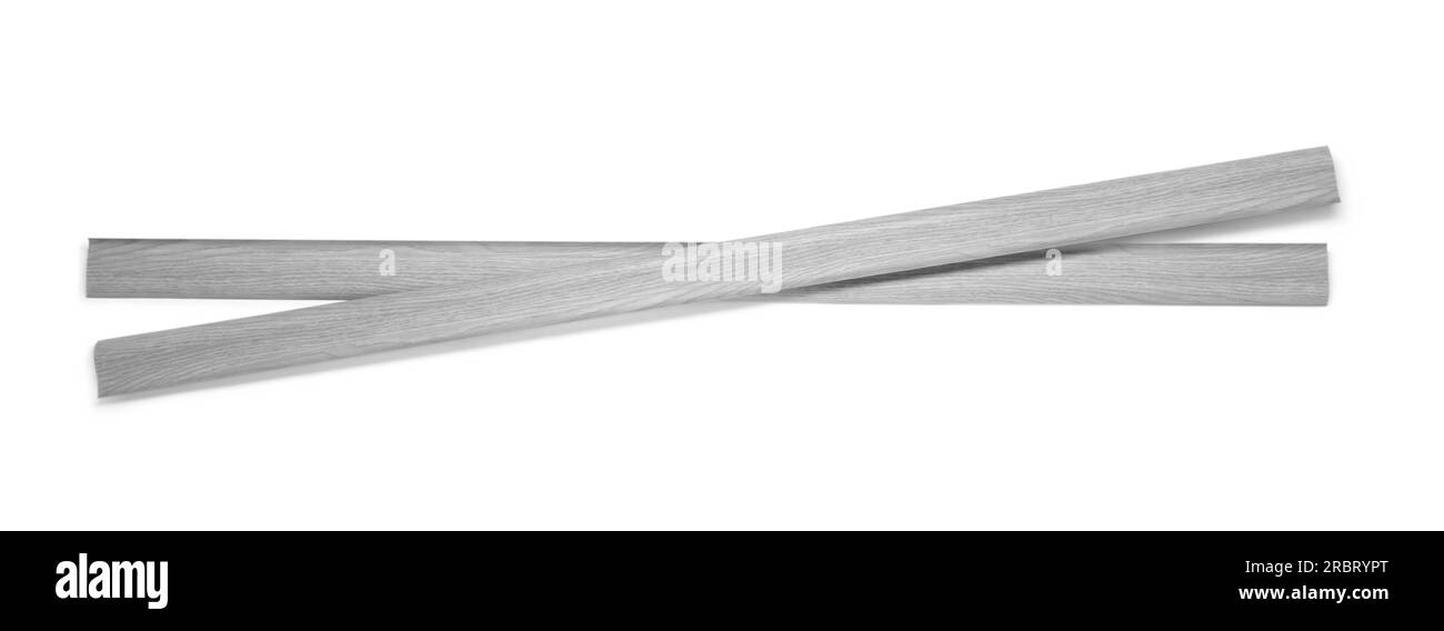 Two pieces of wooden baseboards isolated on white, top view Stock Photo ...