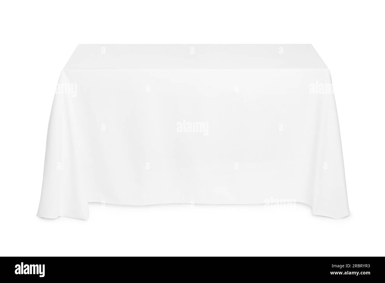 Table with white tablecloth isolated on white Stock Photo - Alamy