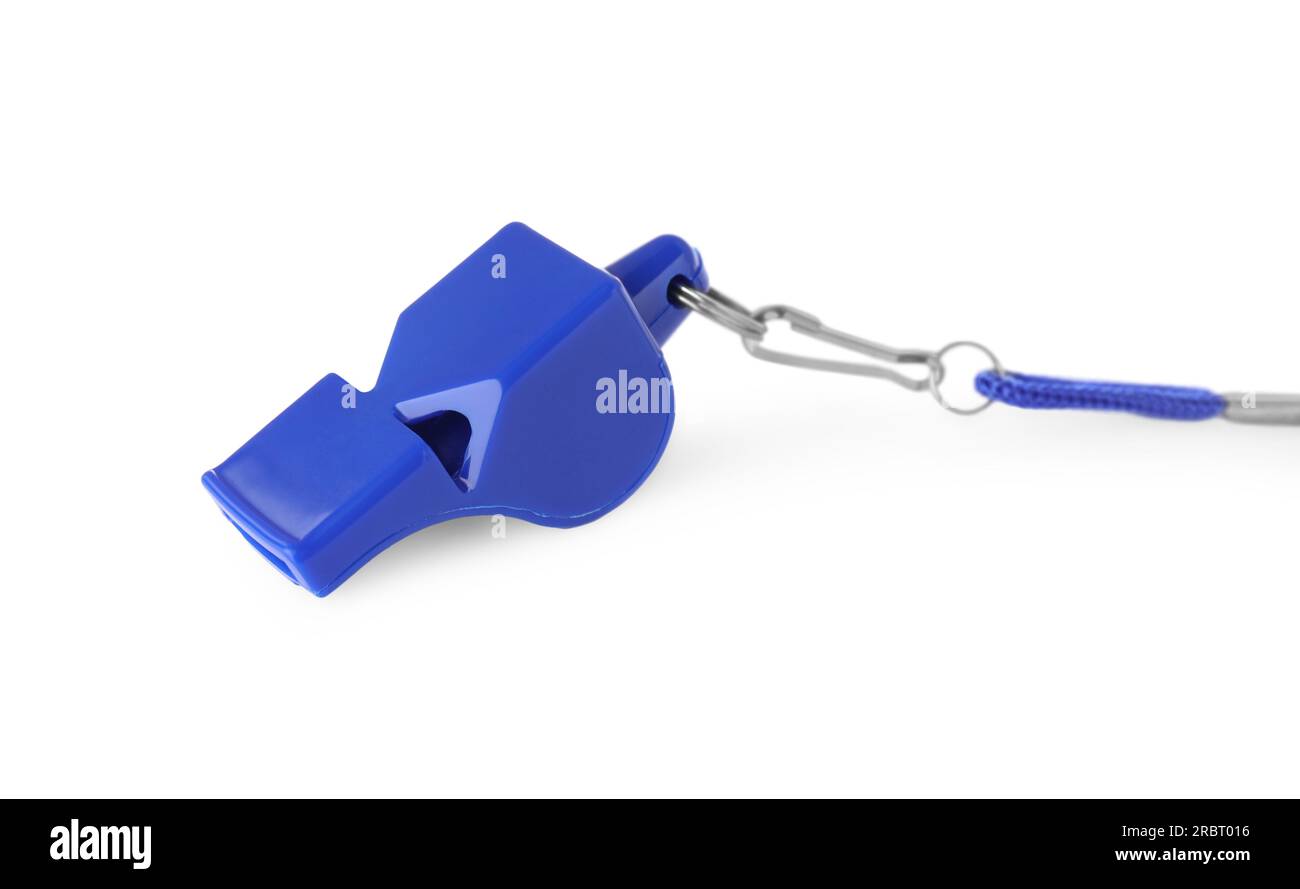 One blue whistle with cord isolated on white Stock Photo - Alamy