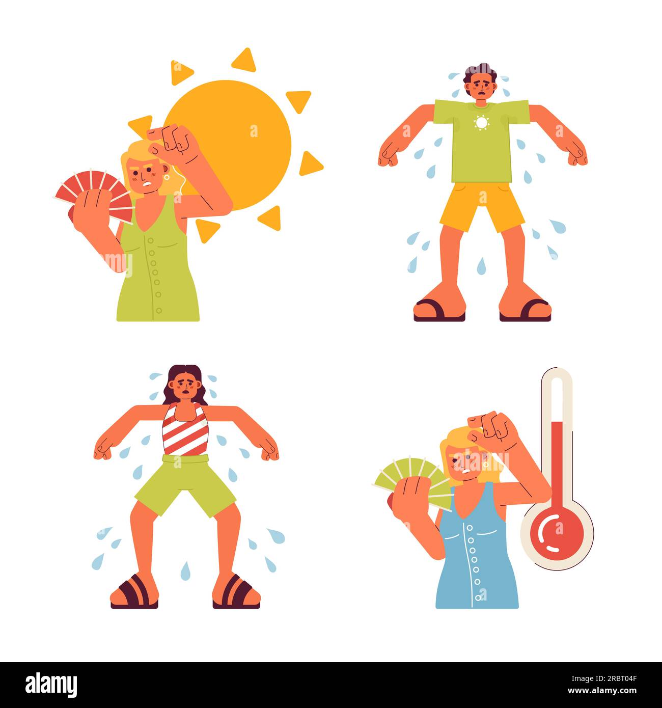 Excessive heat warning flat concept vector spot illustration set Stock ...