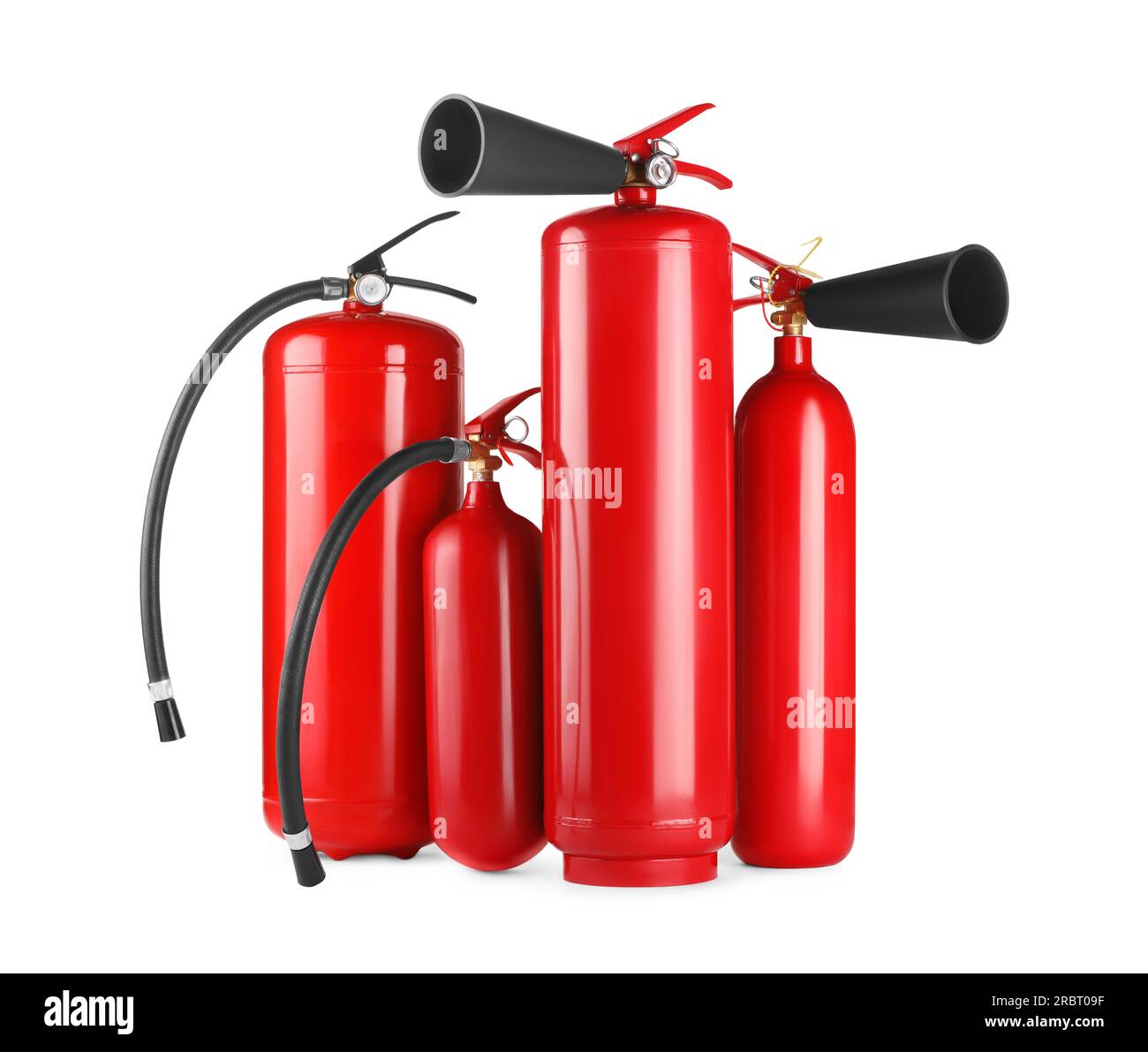 Many red fire extinguishers on white background Stock Photo - Alamy