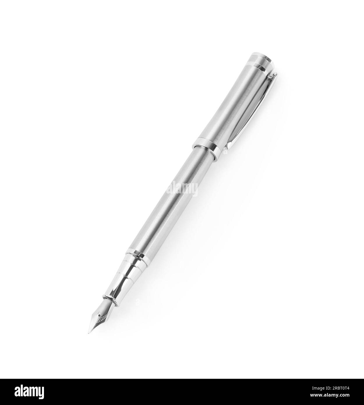 Stylish silver fountain pen isolated on white Stock Photo - Alamy