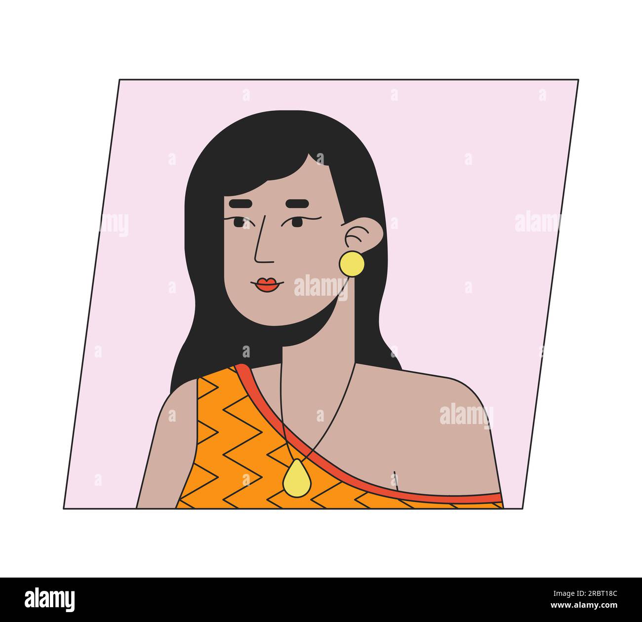 Pretty Indian Woman With Long Black Hair Flat Color Cartoon Avatar Icon Stock Vector Image And Art 