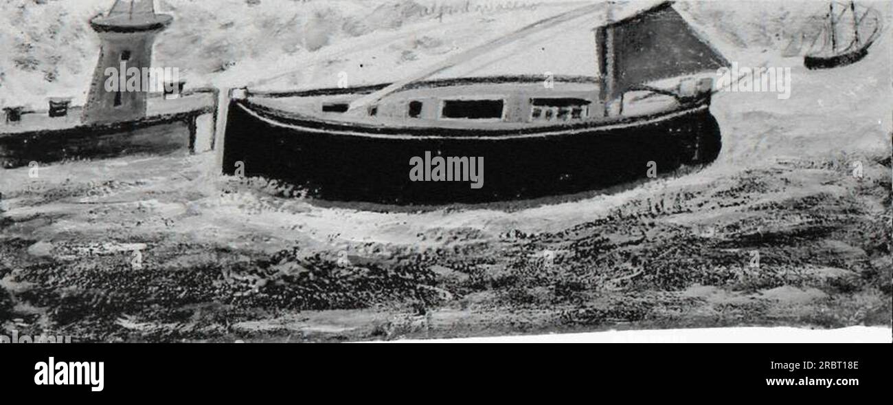 Fishing Boat in Harbour, with Red Sail Mast Steeped by Alfred Wallis ...