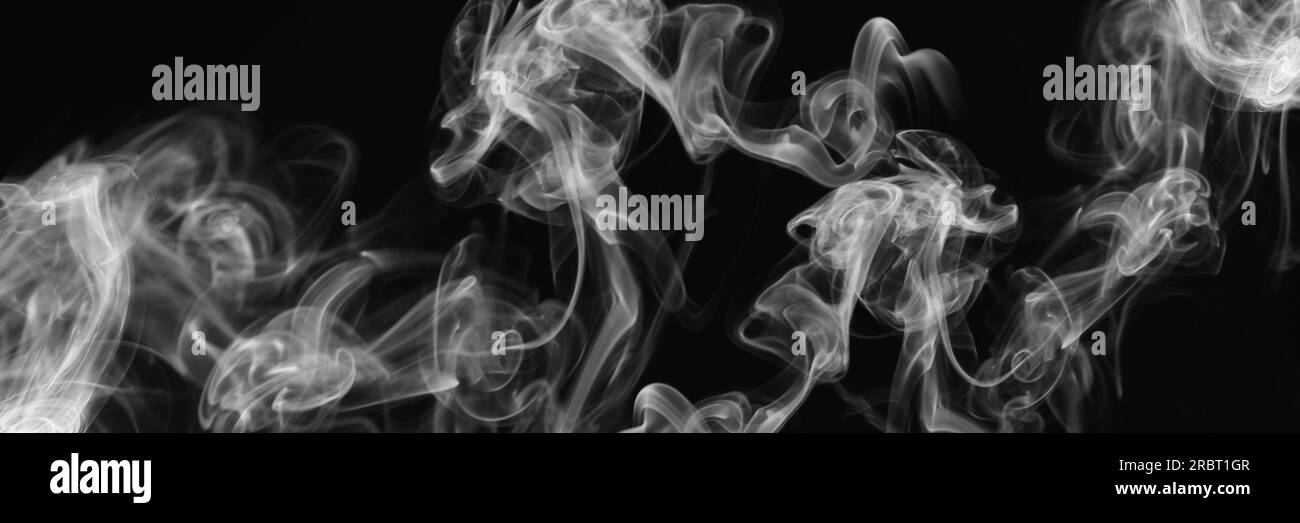White smoke on black background. Banner design Stock Photo - Alamy