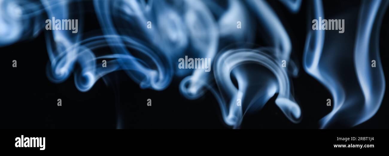 Smoke on black background, closeup. Banner design Stock Photo - Alamy