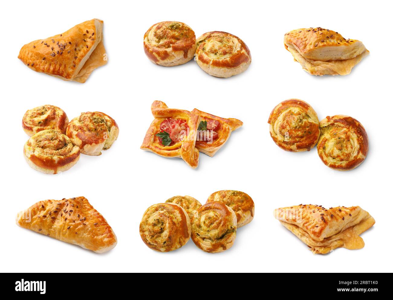 Collage with different puff pastry isolated on white Stock Photo - Alamy