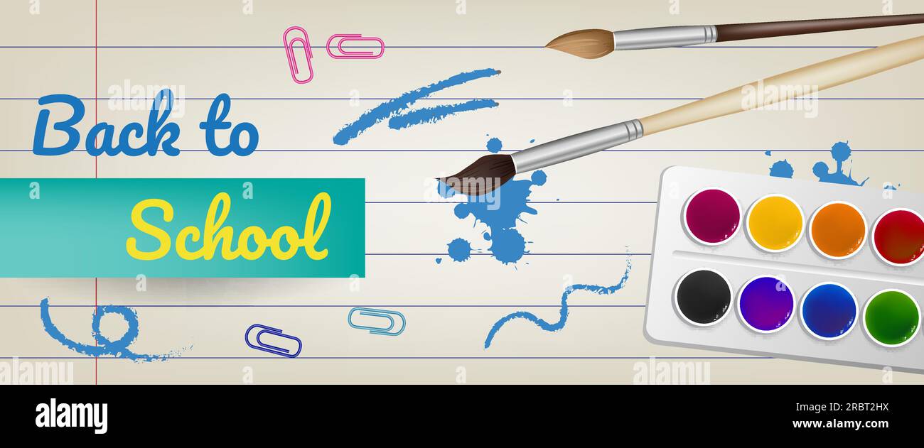 Back to school lettering on lined paper with watercolor paints Stock ...