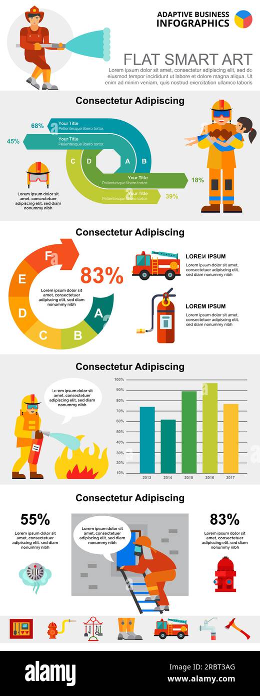 Fire service and statistics concept infographic charts set Stock Vector ...