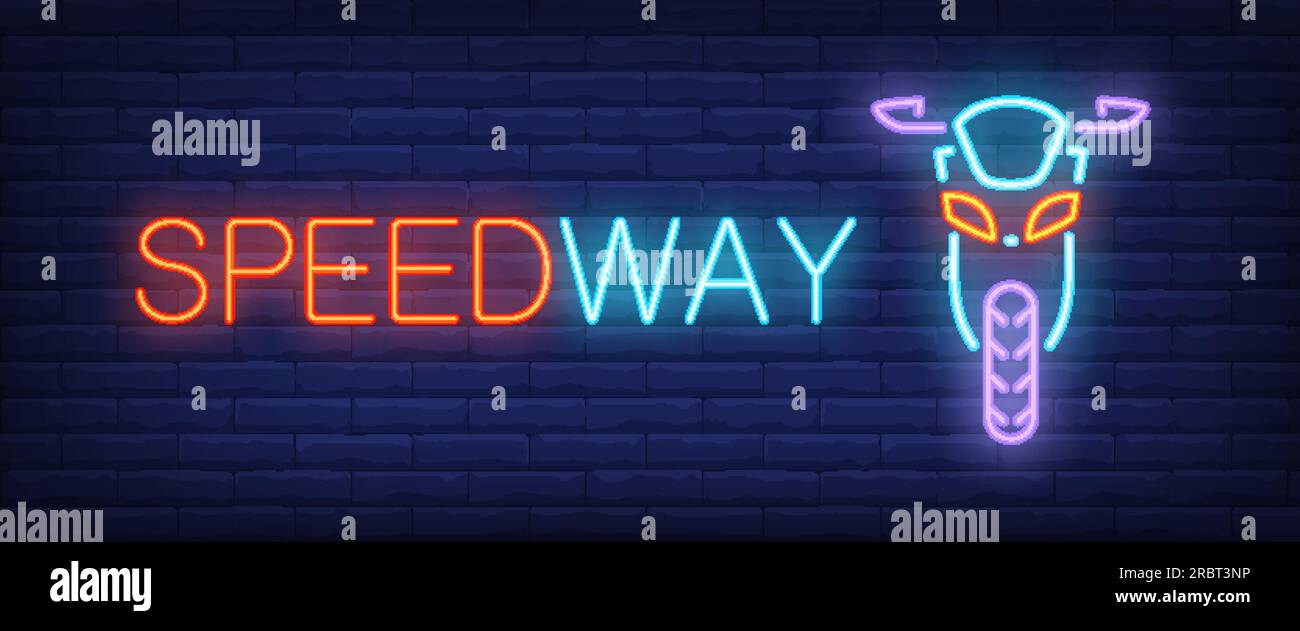 Speedway neon text with motorcycle Stock Vector Image & Art - Alamy