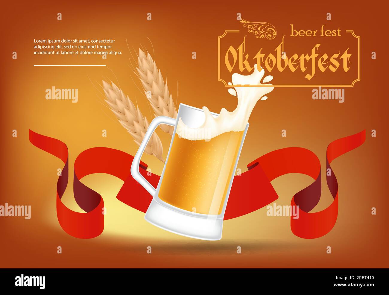 Octoberfest beer fest poster design. Glass of beer, wheat spike Stock ...
