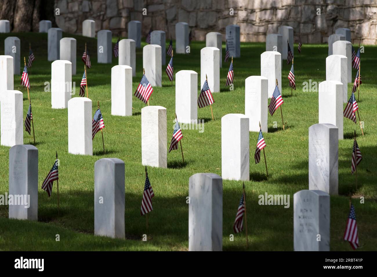 Veterans cemetery memorial celebration with American Flag Stock Photo ...