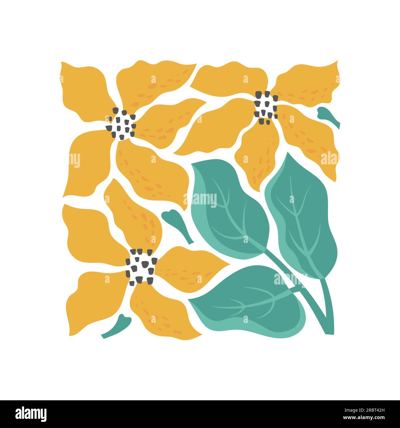 Trendy botanical abstract sunflowers poster. Modern naive hippie wavy ...