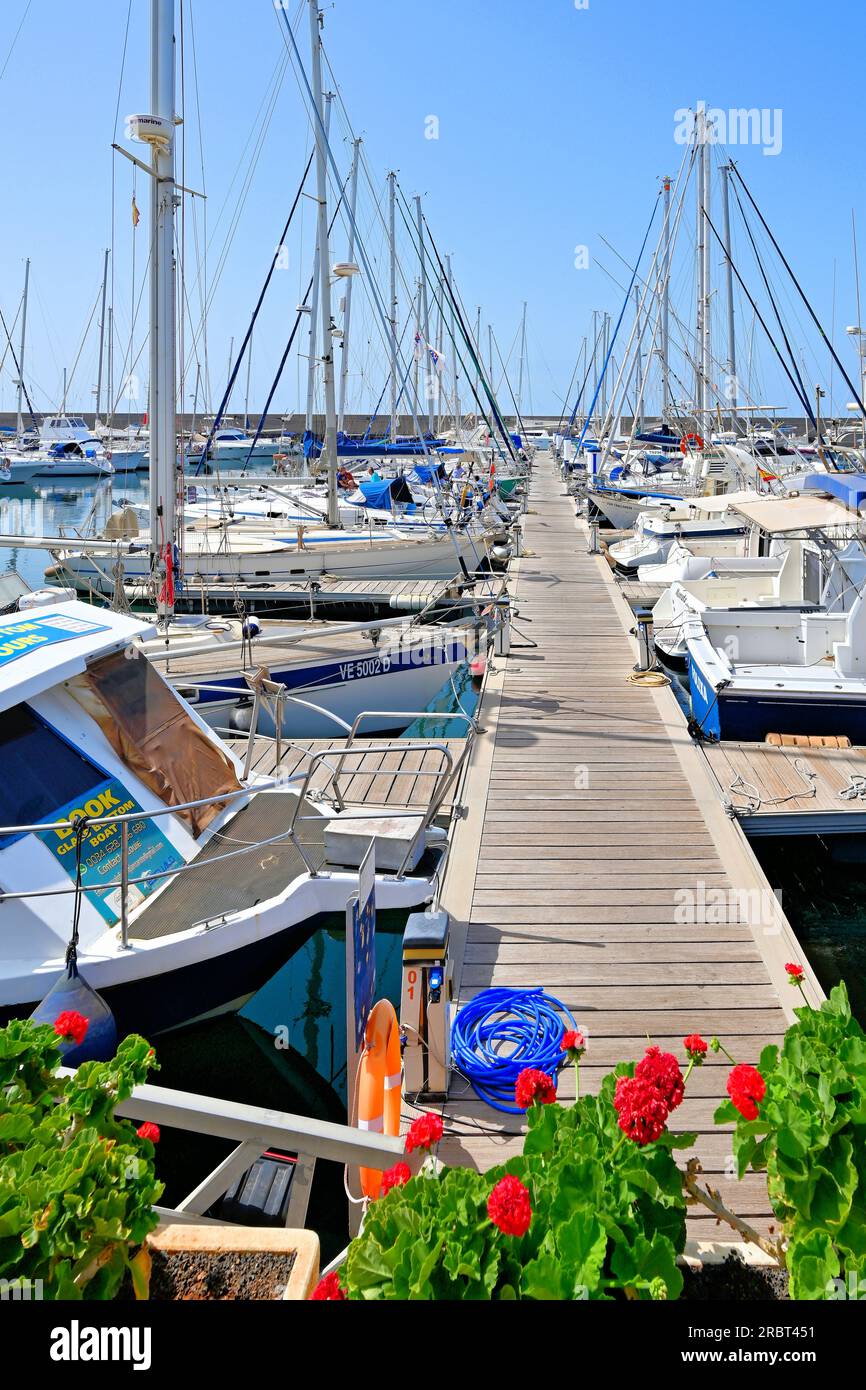 Lanzarote Canary Islands Puerto Calero boardwalk inside the marina with ...
