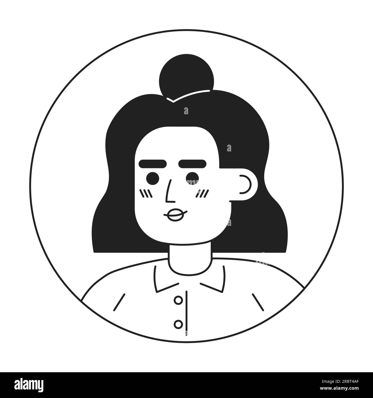 Hispanic girl with messy bun hairstyle monochrome flat linear character ...