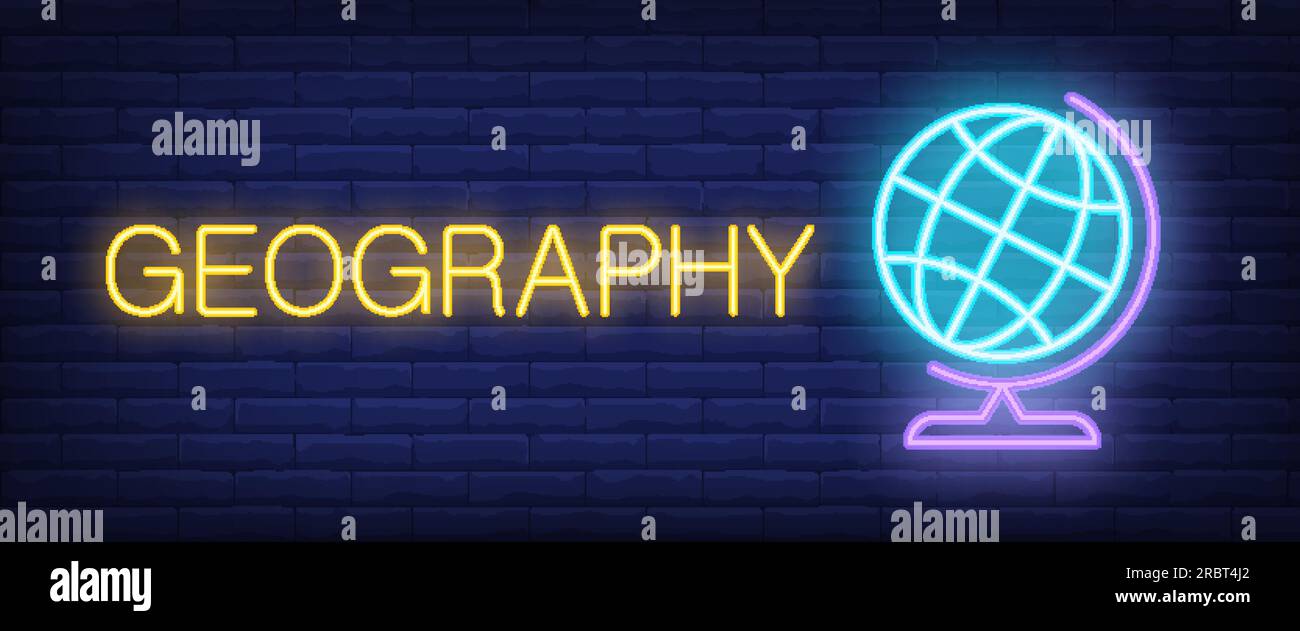 Geography neon text with school globe Stock Vector Image & Art - Alamy