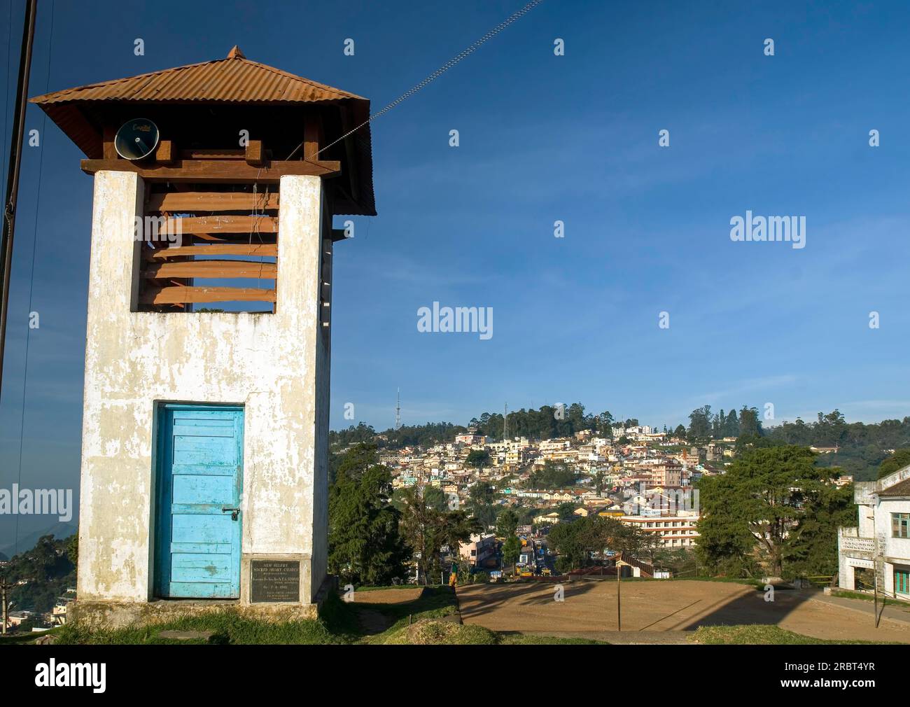 Bell tower in Sacred heart of Jesus church at Kodaikanal, Tamil Nadu ...