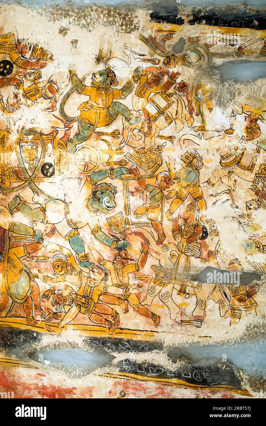 17th century murals fresco paintings of Ramayana epic in Kokarneswarar ...