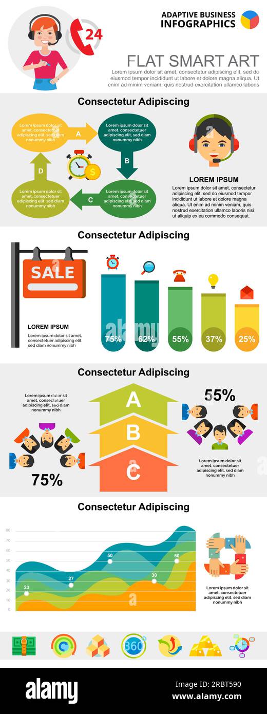 Call center and statistics concept infographic charts set Stock Vector ...