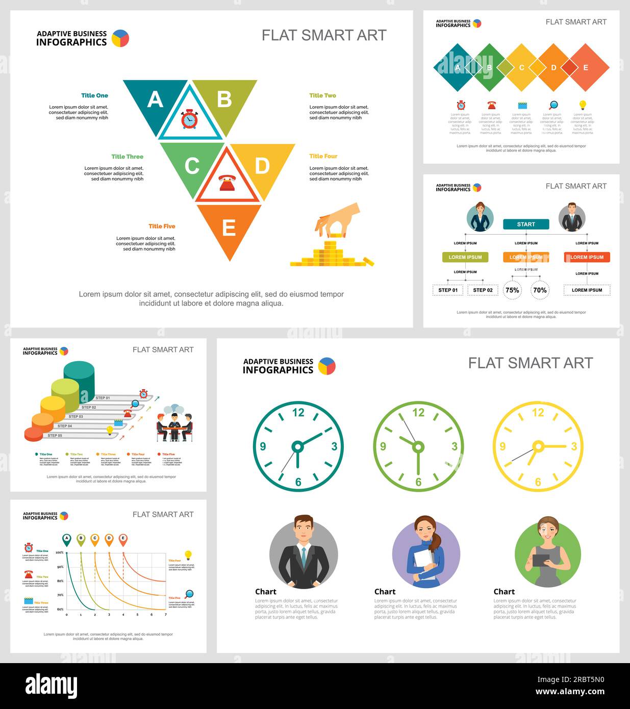 Colorful teamwork or planning concept infographic charts set Stock ...