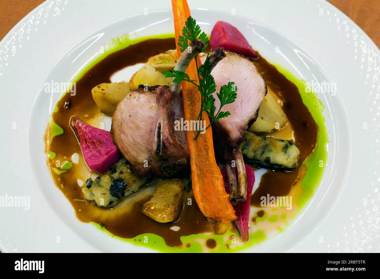 Dish with chop and vegetables, Hotel Fairmont Reine Elizabeth, Montreal ...