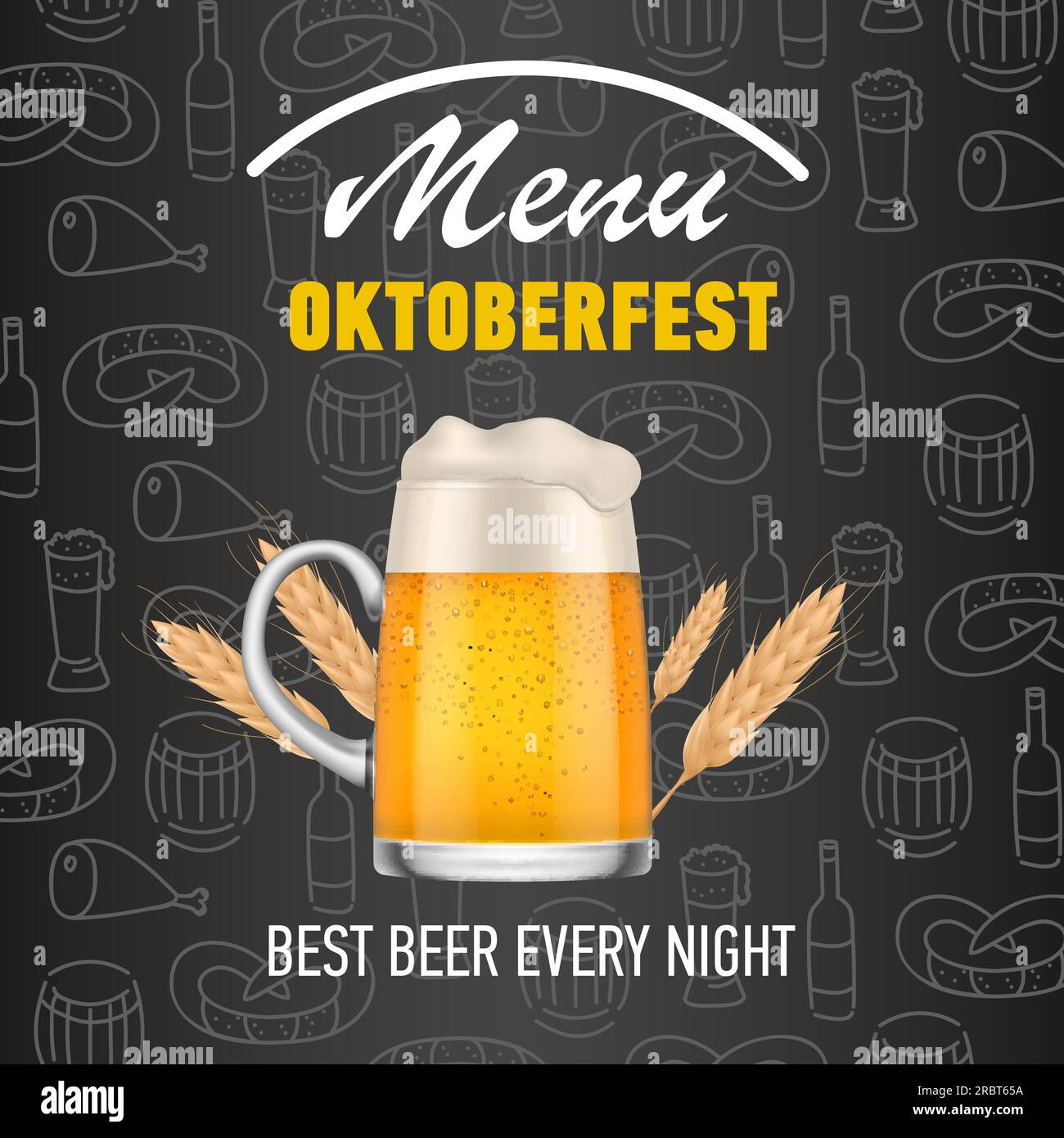 Menu, Oktoberfest, best beer every night lettering, mug of beer Stock ...