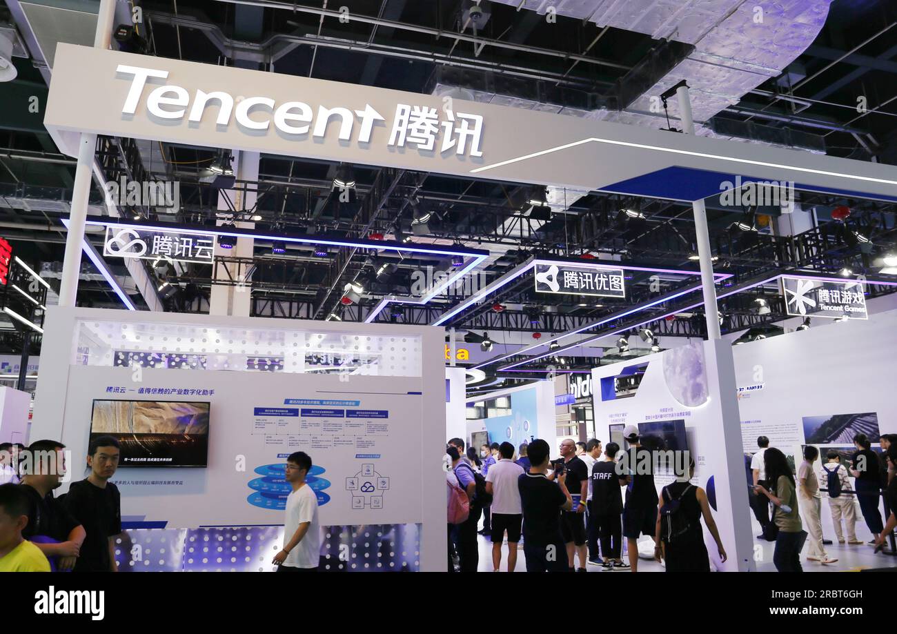 SHANGHAI, CHINA - JULY 8, 2023 - Visitors visit the stand of Tencent at ...