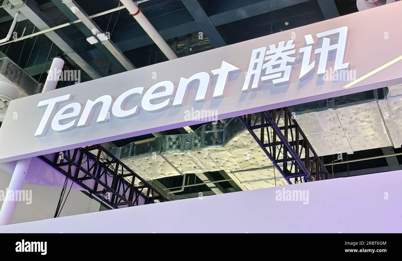 SHANGHAI, CHINA - JULY 8, 2023 - Visitors visit the stand of Tencent at ...