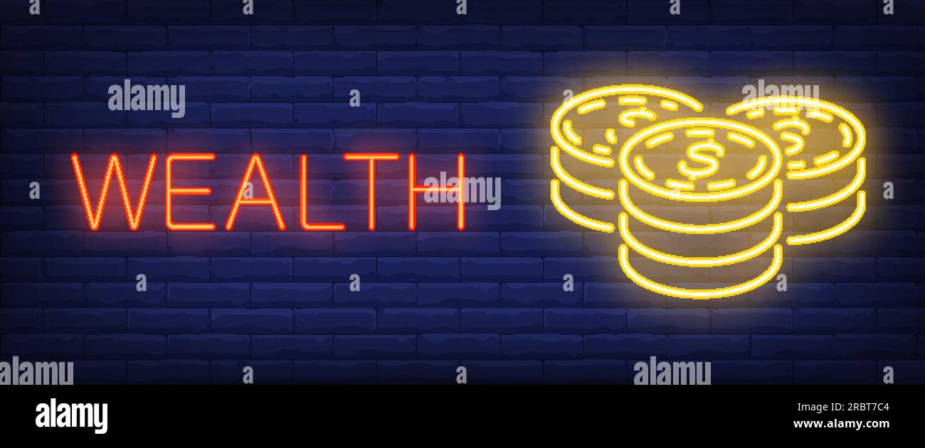 Wealth neon text coins stacks Stock Vector Image & Art - Alamy