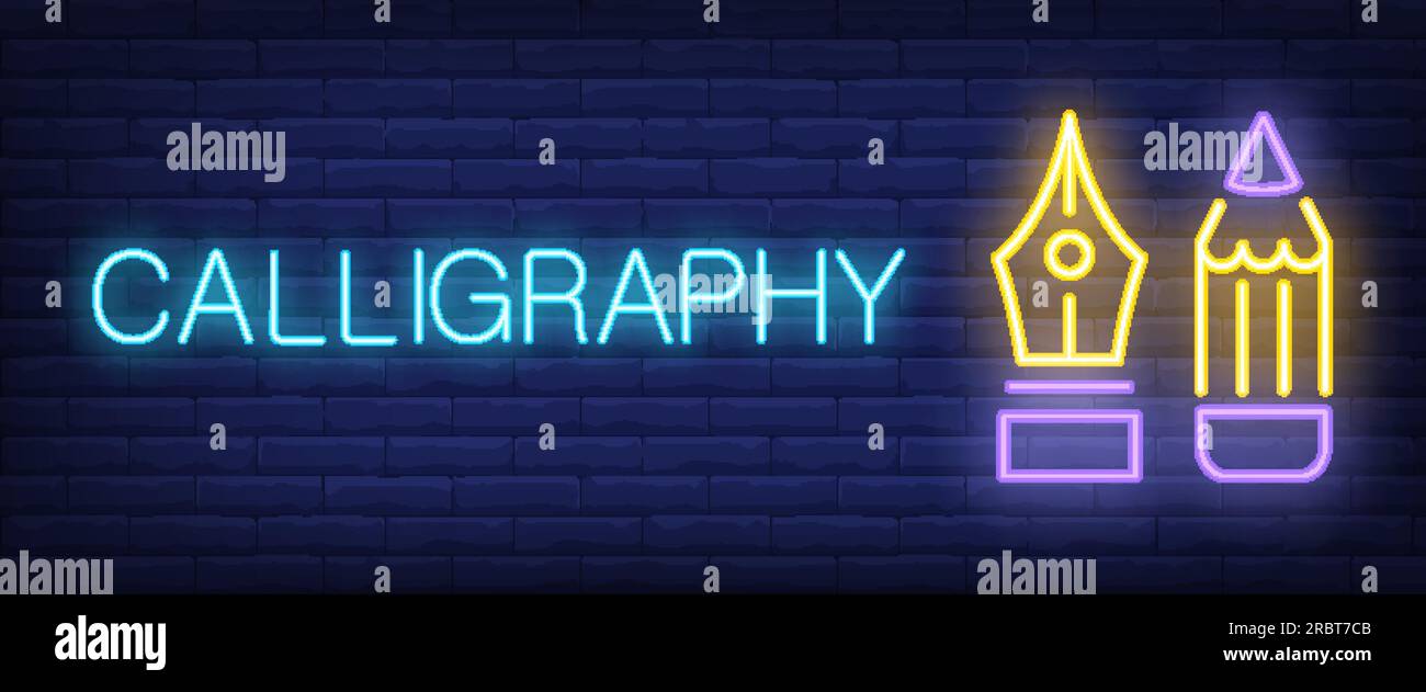 Calligraphy neon text with fountain pen and pencil Stock Vector Image ...