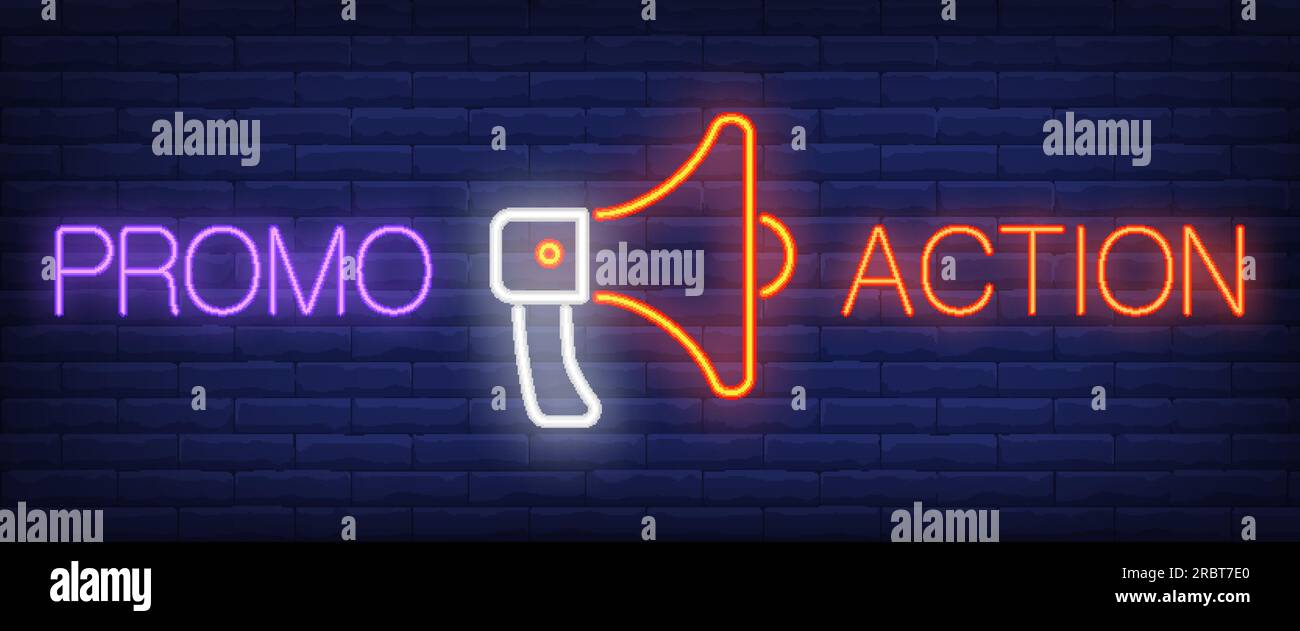 Promo action neon text with megaphone Stock Vector Image & Art - Alamy