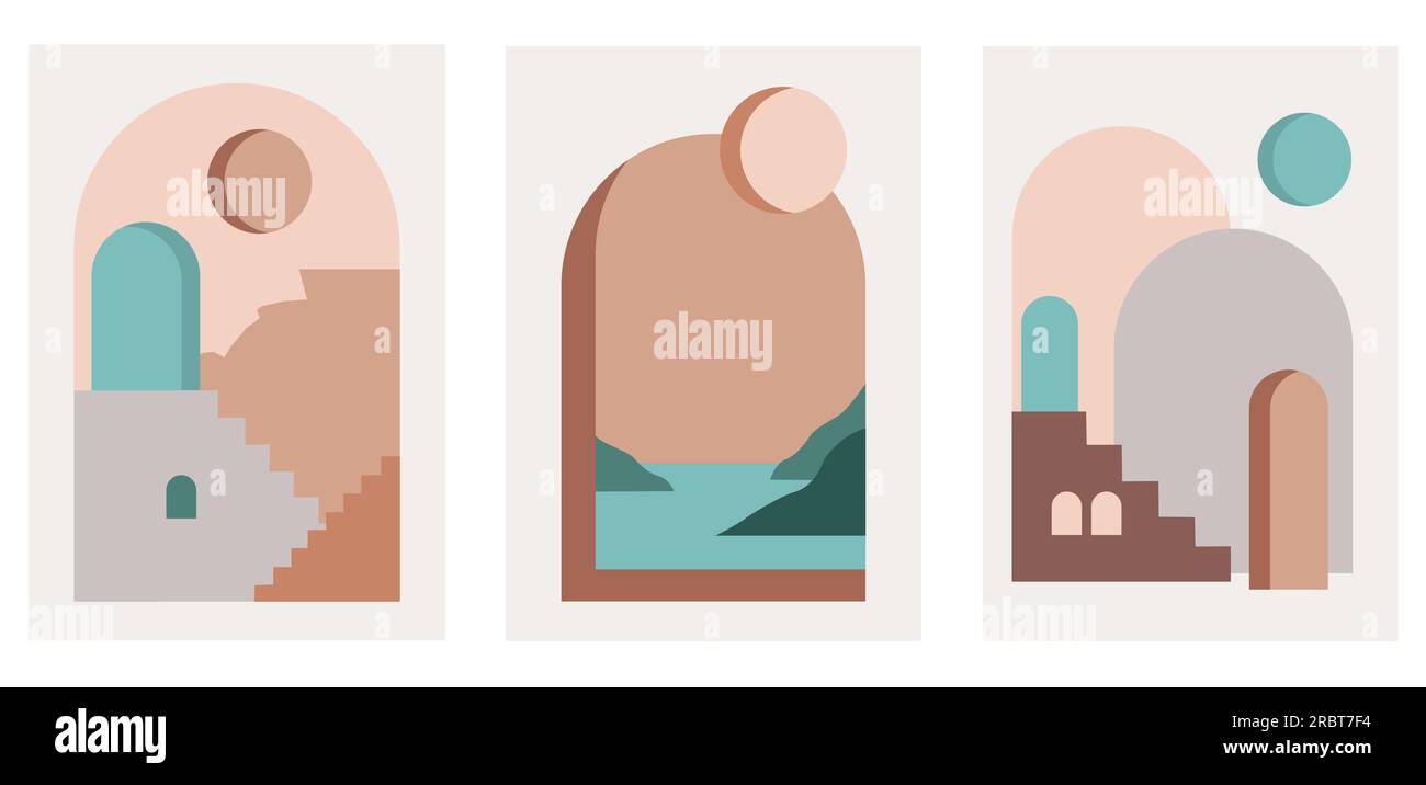 Mid-century architecture, boho print, wall decor, covers Stock Vector ...